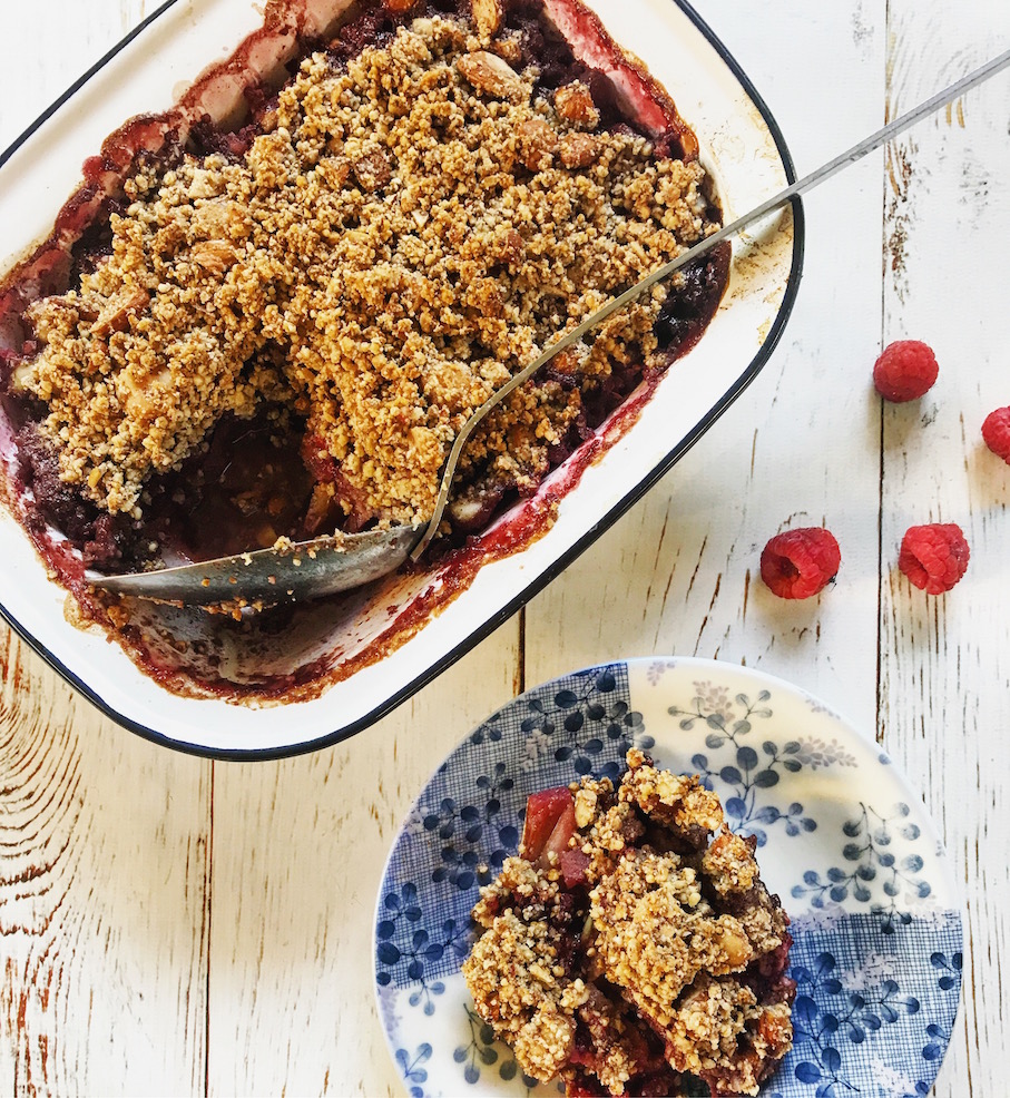 Slow Cooked Pear and Raspberry Crumble [Paleo] - Penny Benjamin